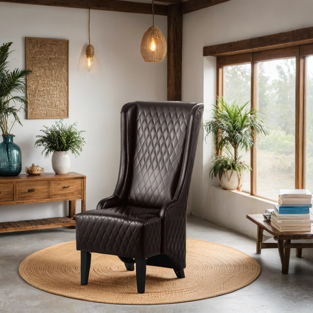 Corrigan Studio® 23" Faux Leather High-Back Wingback Chair – Modern Accent Chair with Wooden ...